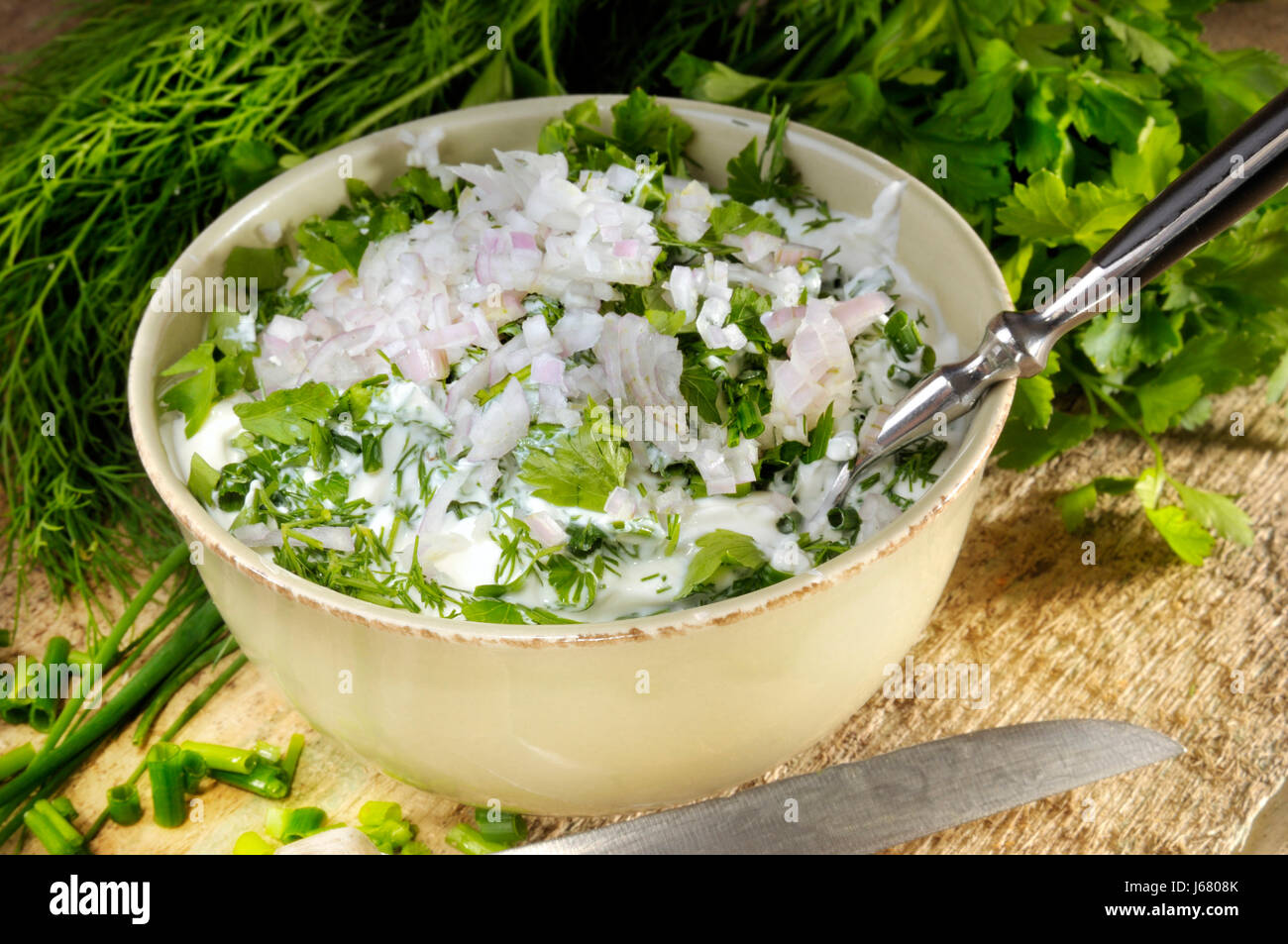 quark with herbs and onions Stock Photo - Alamy