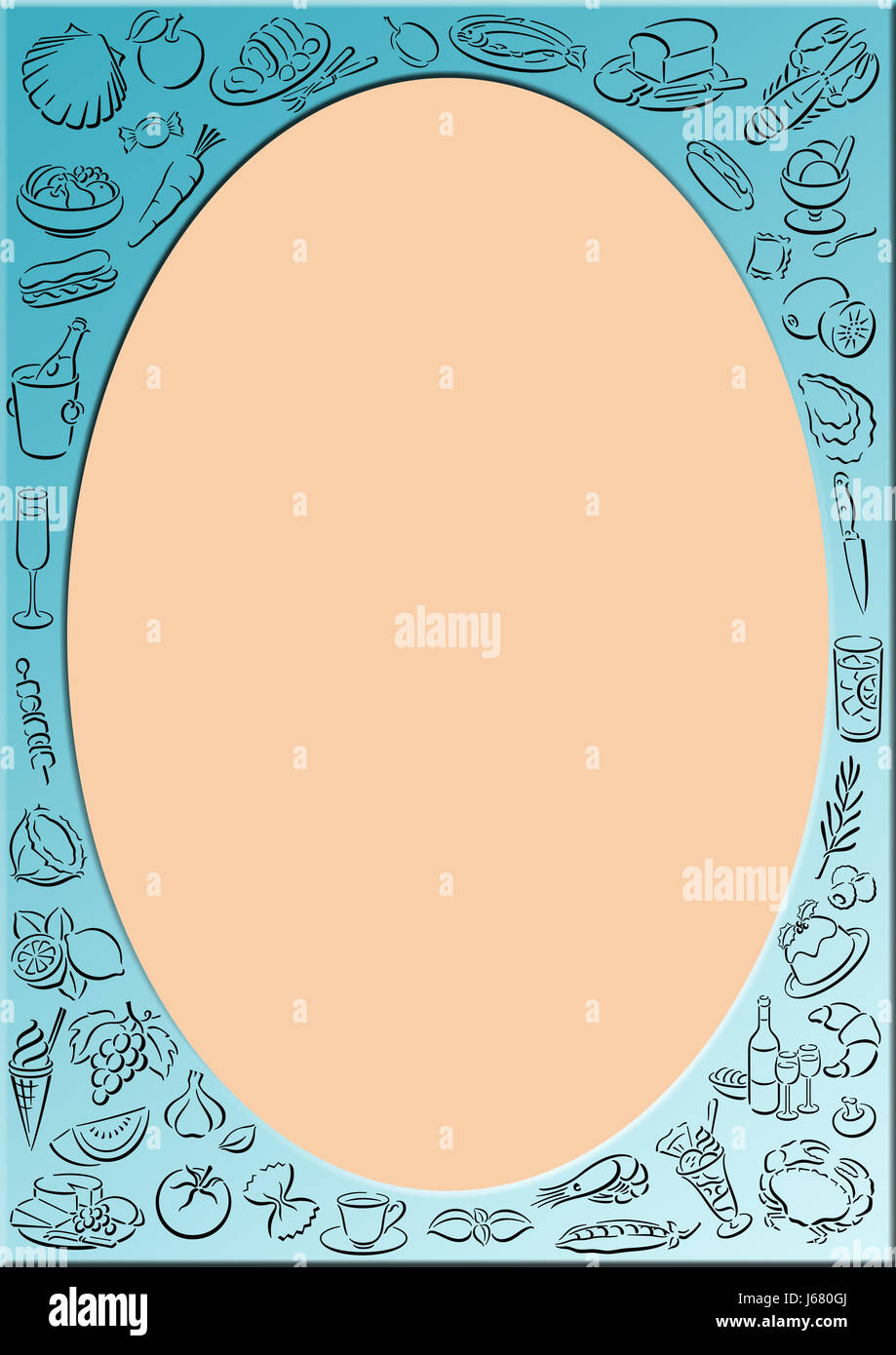 food symbols and orange oval Stock Photo - Alamy