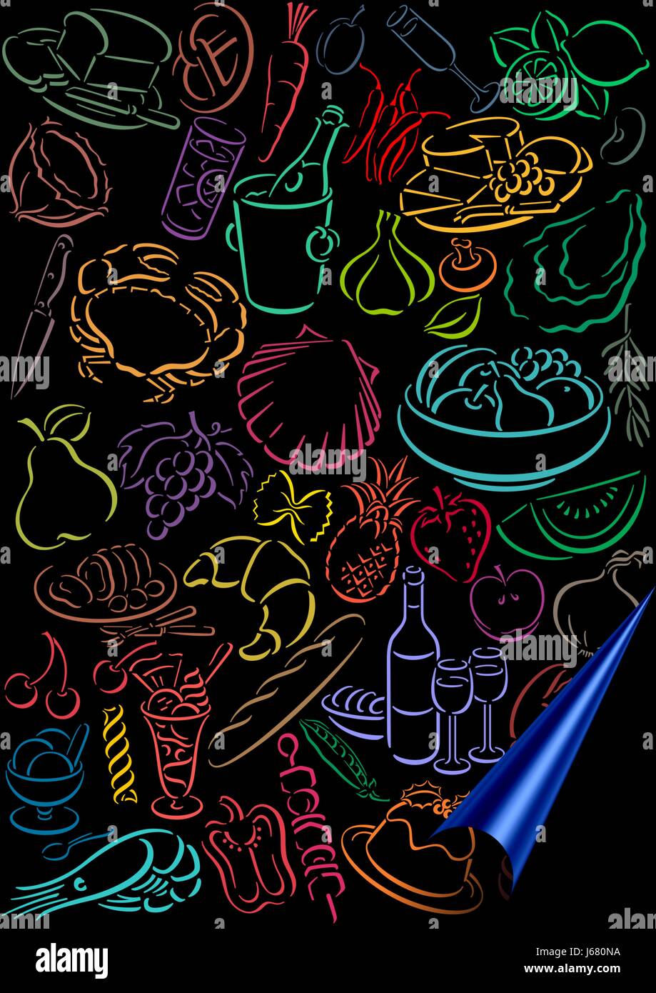 colored food symbols and rolled eck Stock Photo - Alamy