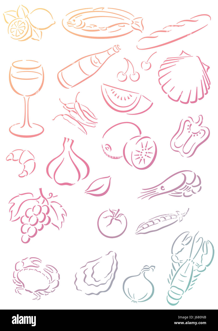 white with colored food symbols Stock Photo - Alamy