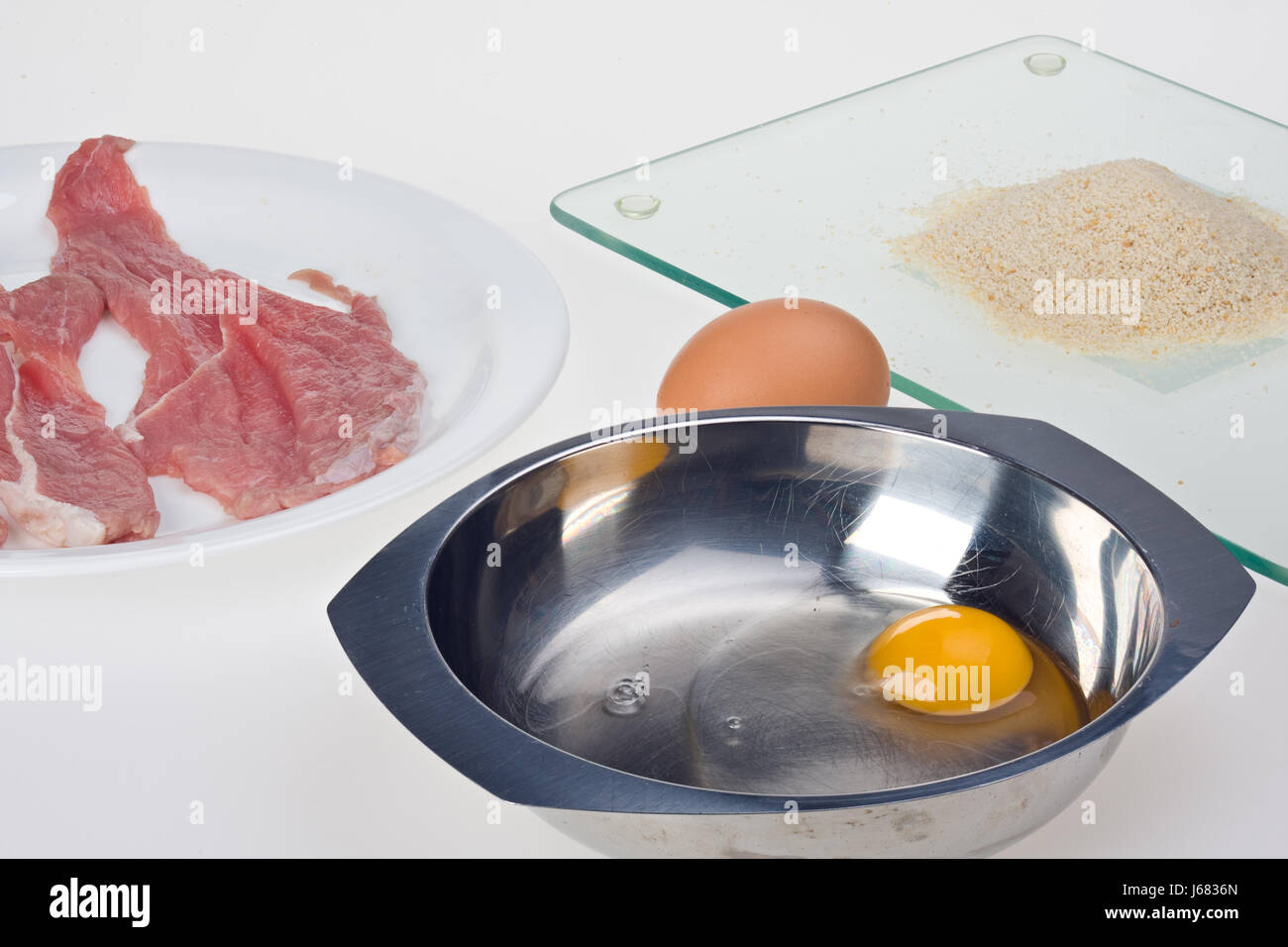 breading a wiener schnitzel Stock Photo - Alamy