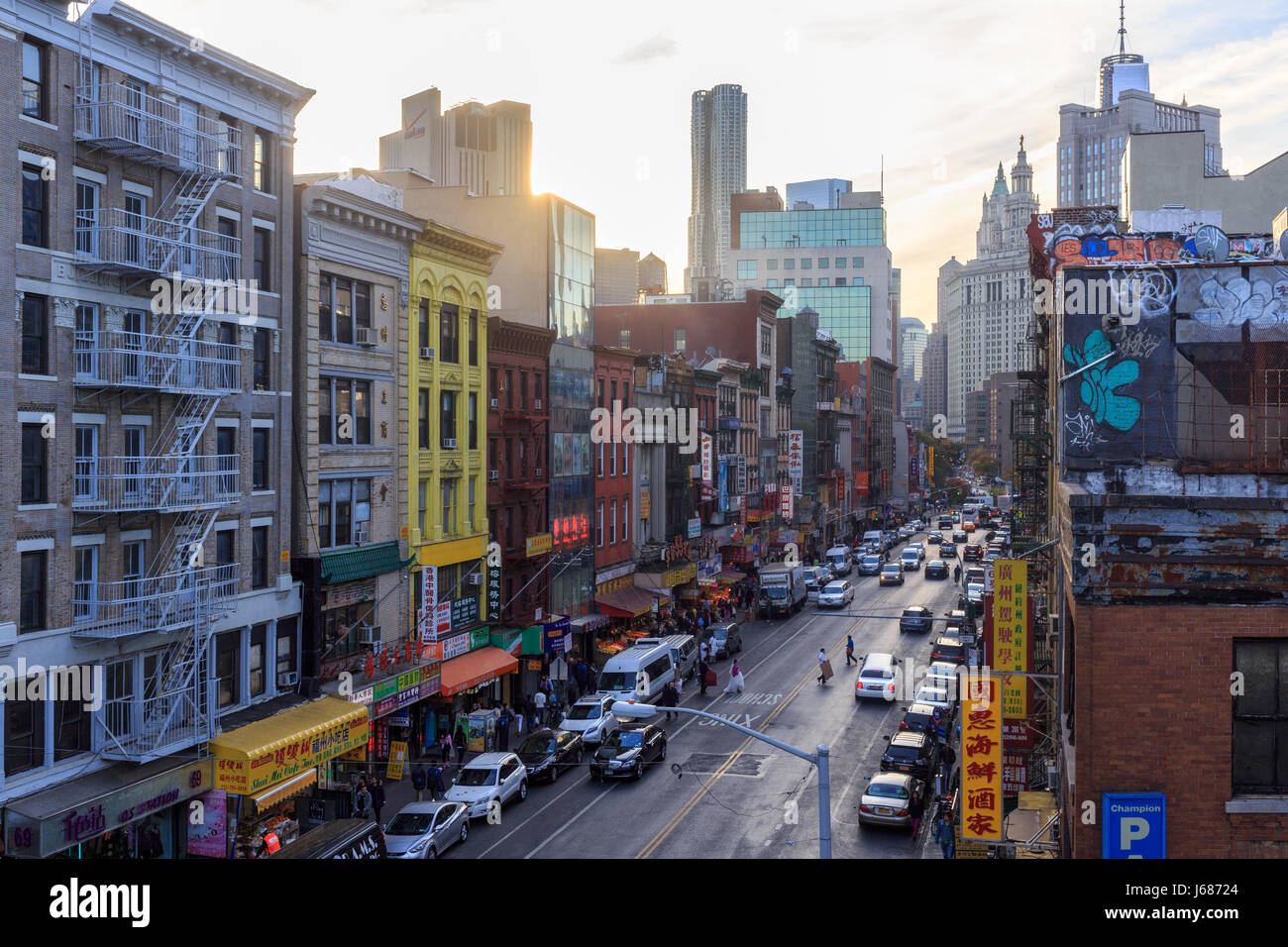 East Broadway on the Lower East Side from the Manhattan Bridge Overpass ...