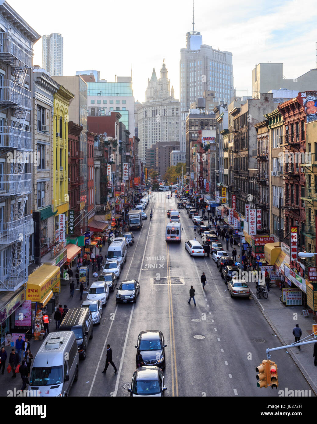 East Broadway on the Lower East Side from the Manhattan Bridge Overpass ...