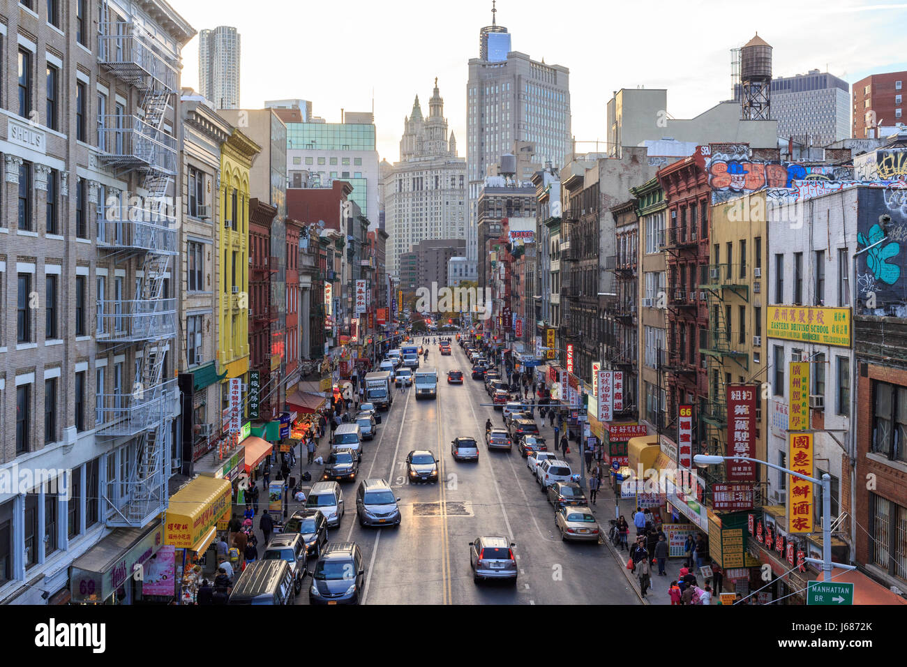 East Broadway on the Lower East Side from the Manhattan Bridge Overpass ...