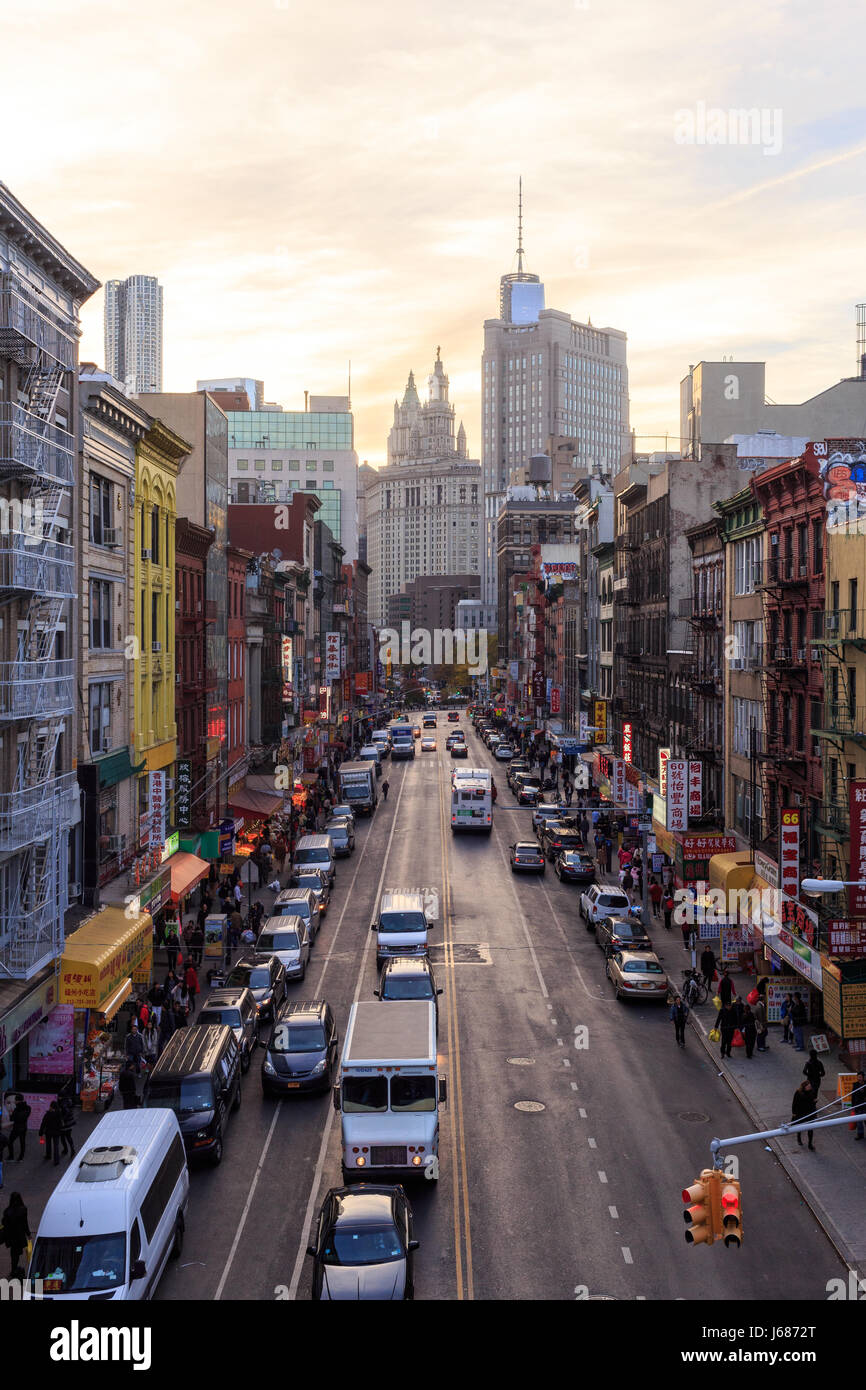 East Broadway on the Lower East Side from the Manhattan Bridge Overpass ...