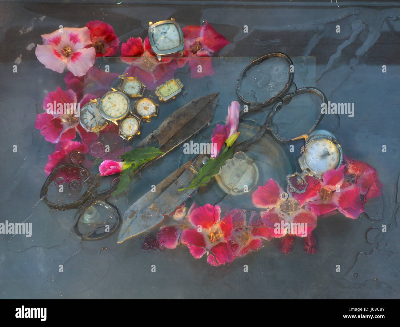 Original emotional art still life with scissors: two ancient big gray ...