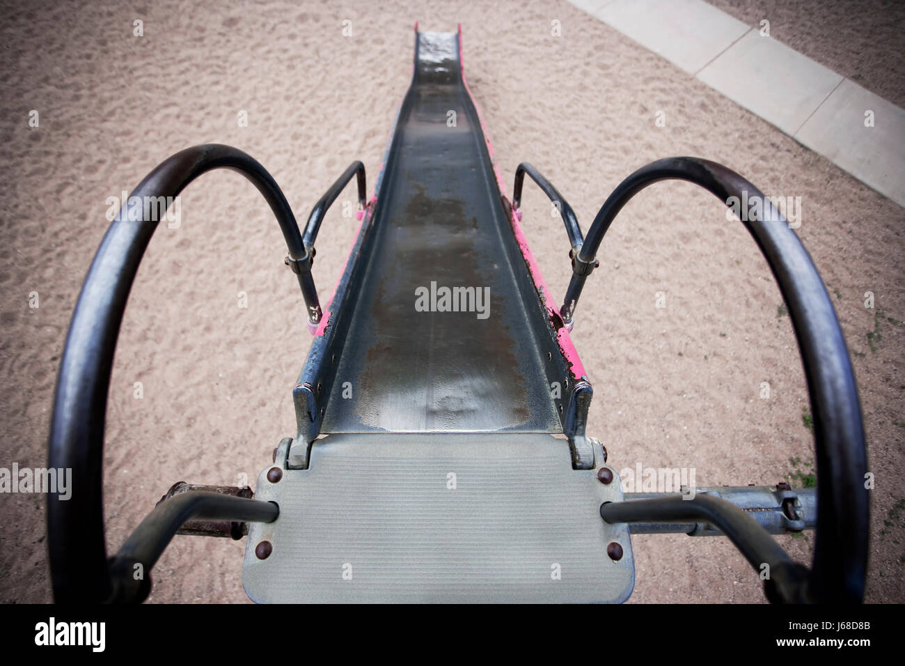 metal slippery high frightening slide tall dangerous step park ...