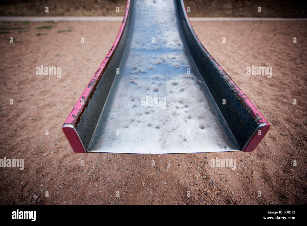 metal slippery high frightening slide tall dangerous step park ...