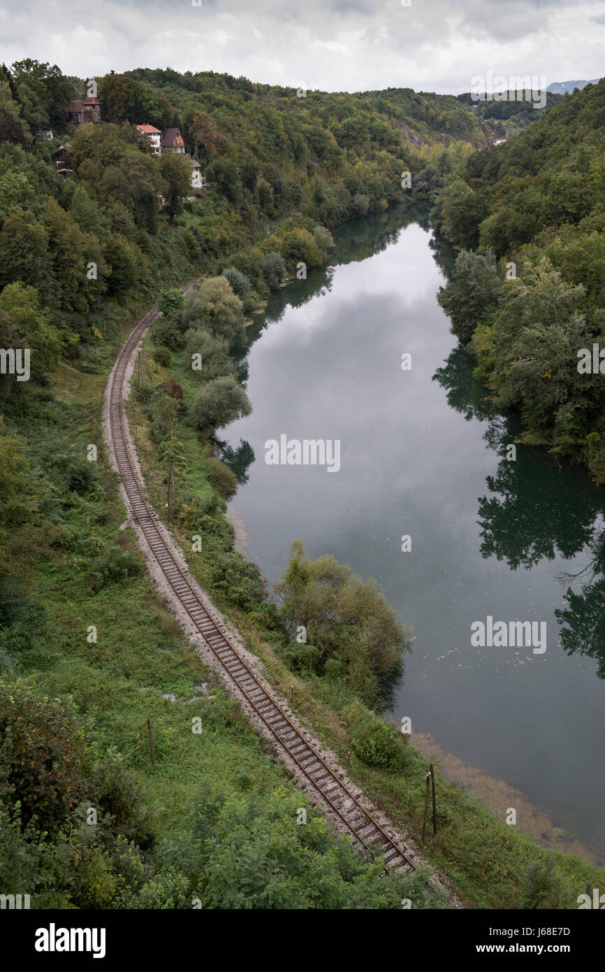 Cloudy river landscape Stock Photo - Alamy