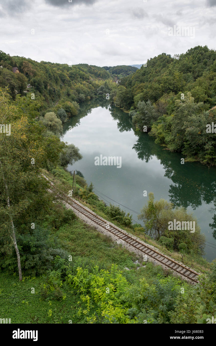 Cloudy river landscape Stock Photo - Alamy