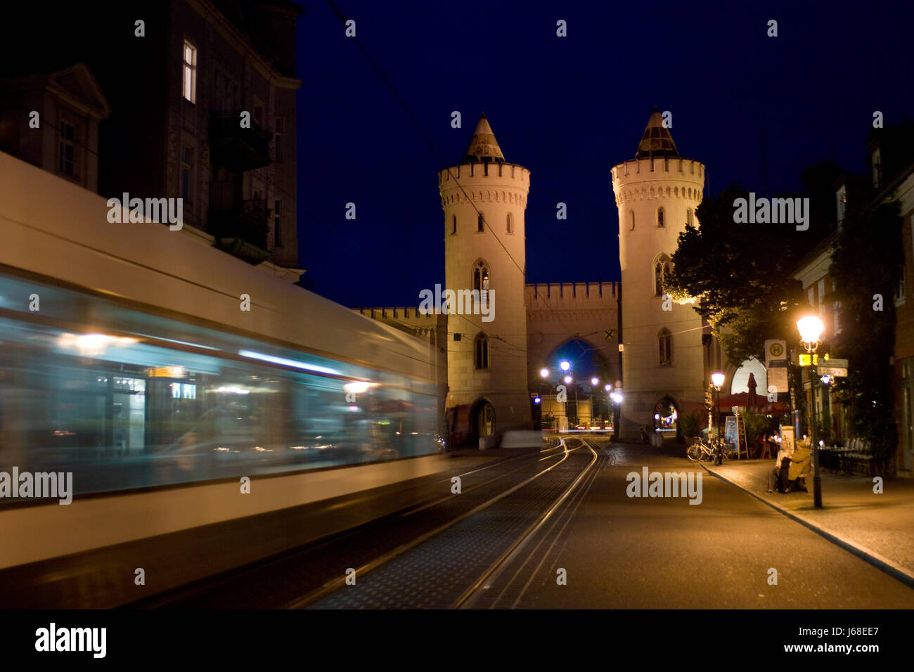 city town traffic transportation night photograph potsdam tram railway ...