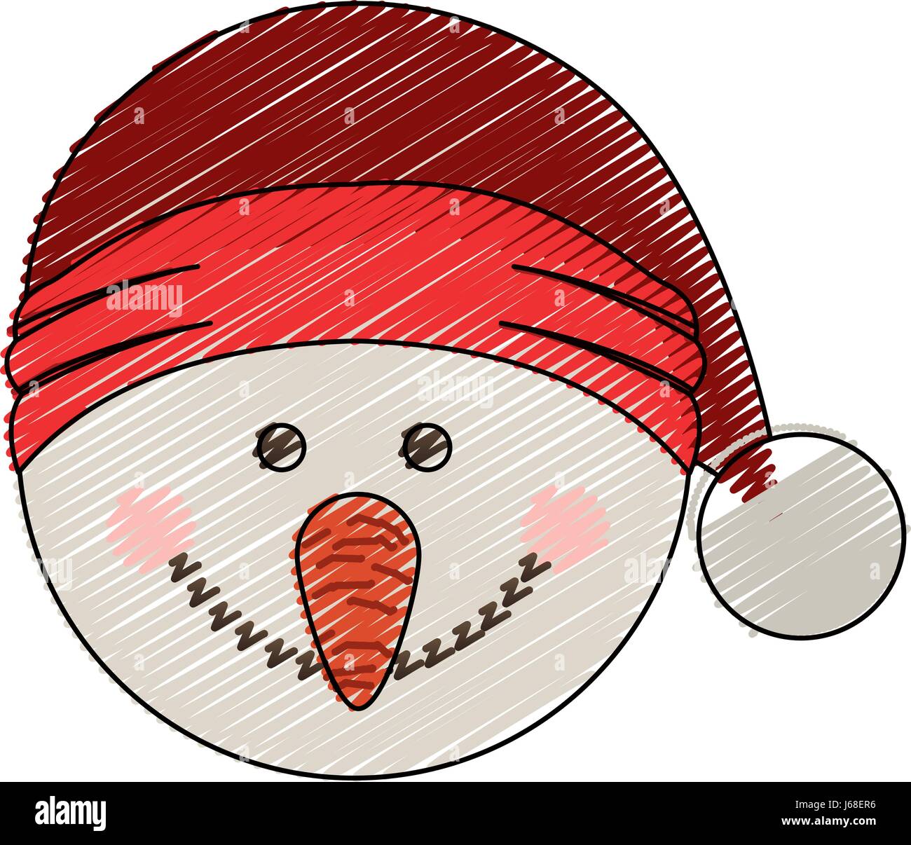 color crayon stripe cartoon of snowman head with christmas hat Stock ...