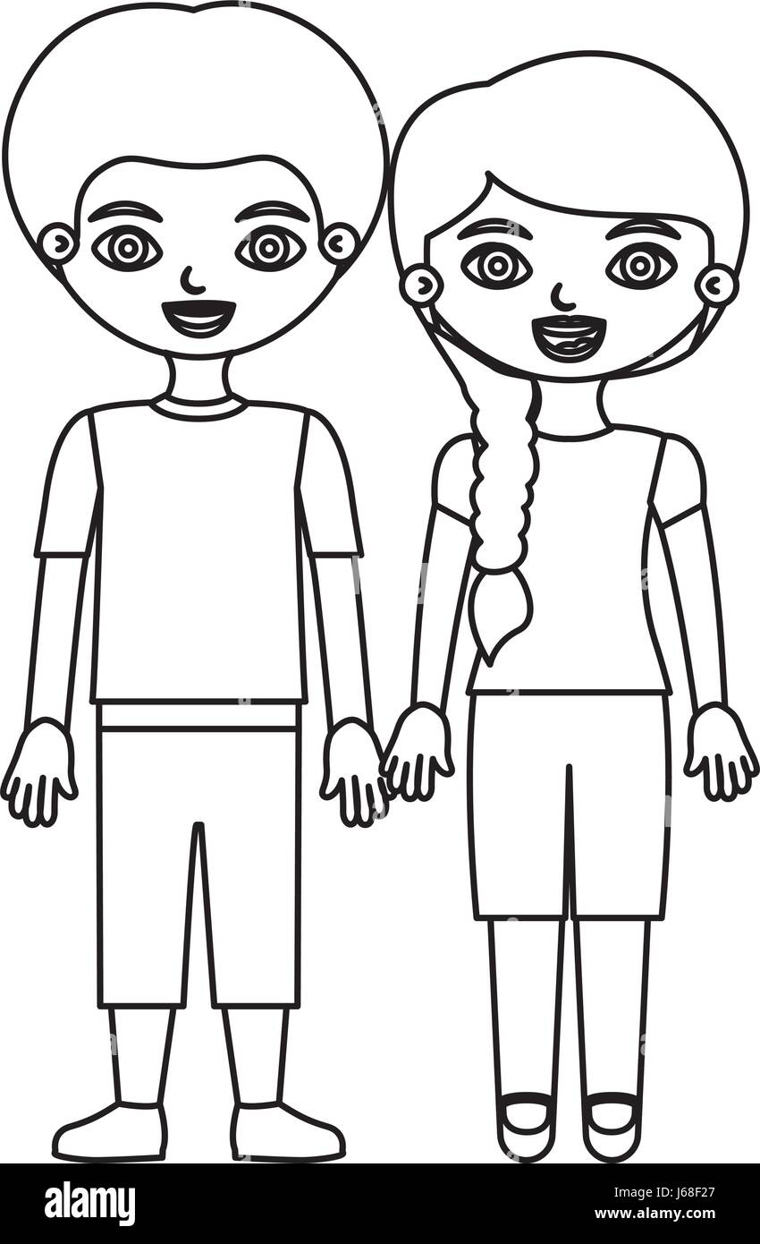 black contour couple girl with side braid hair and boy in casual ...