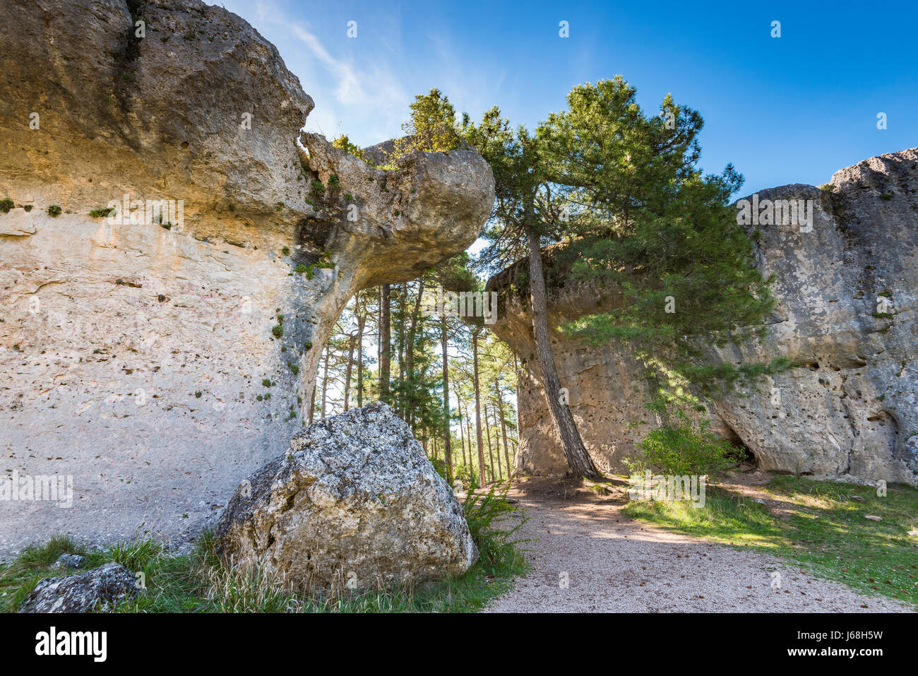 Erosion rock formations in Enchanted City park, Cuenca,Spain Stock ...