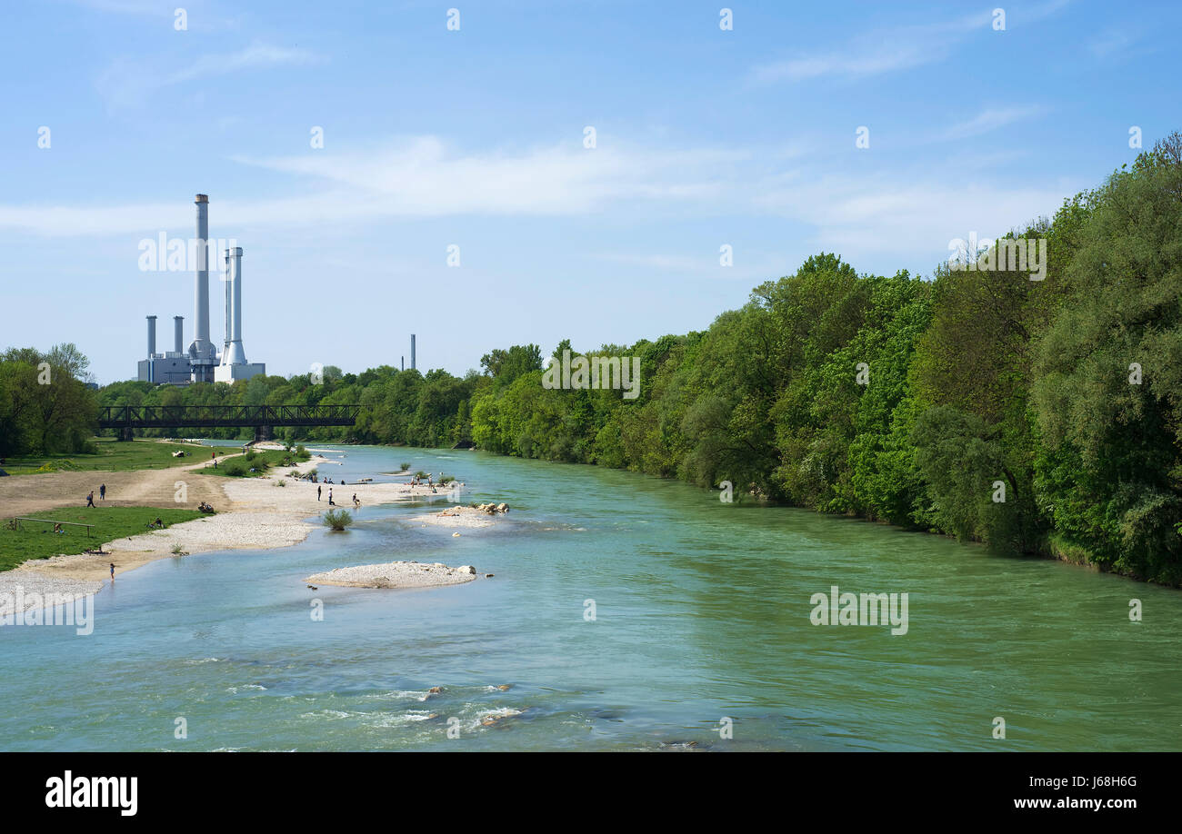 the river isar with cogeneration Stock Photo - Alamy