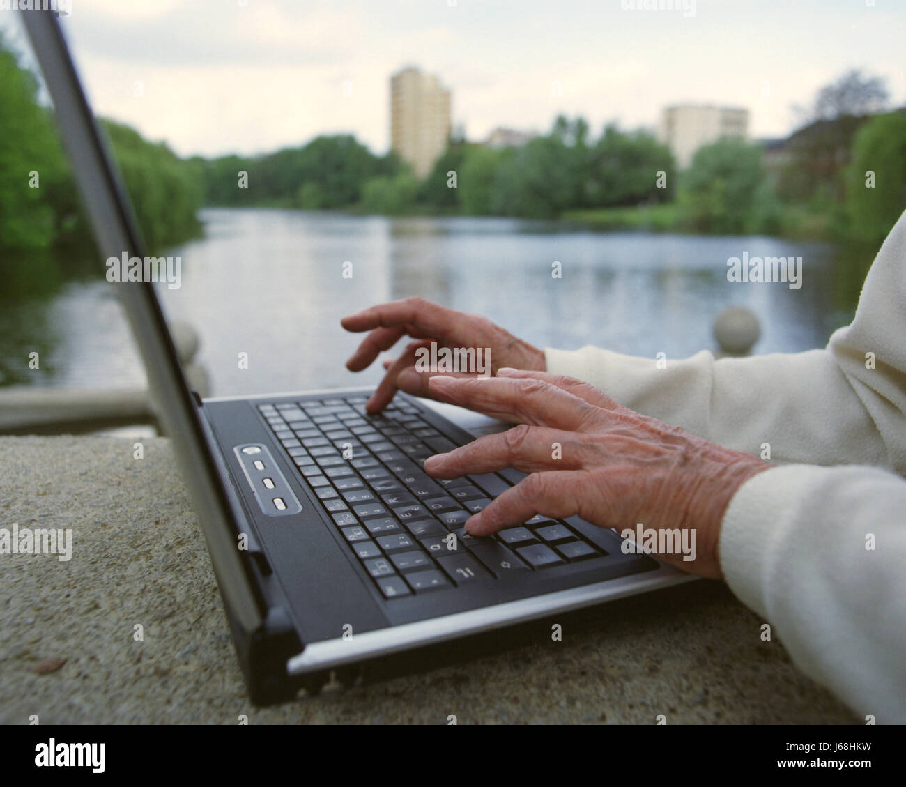 laptop notebook computers computer away outdoors office hand hands ...