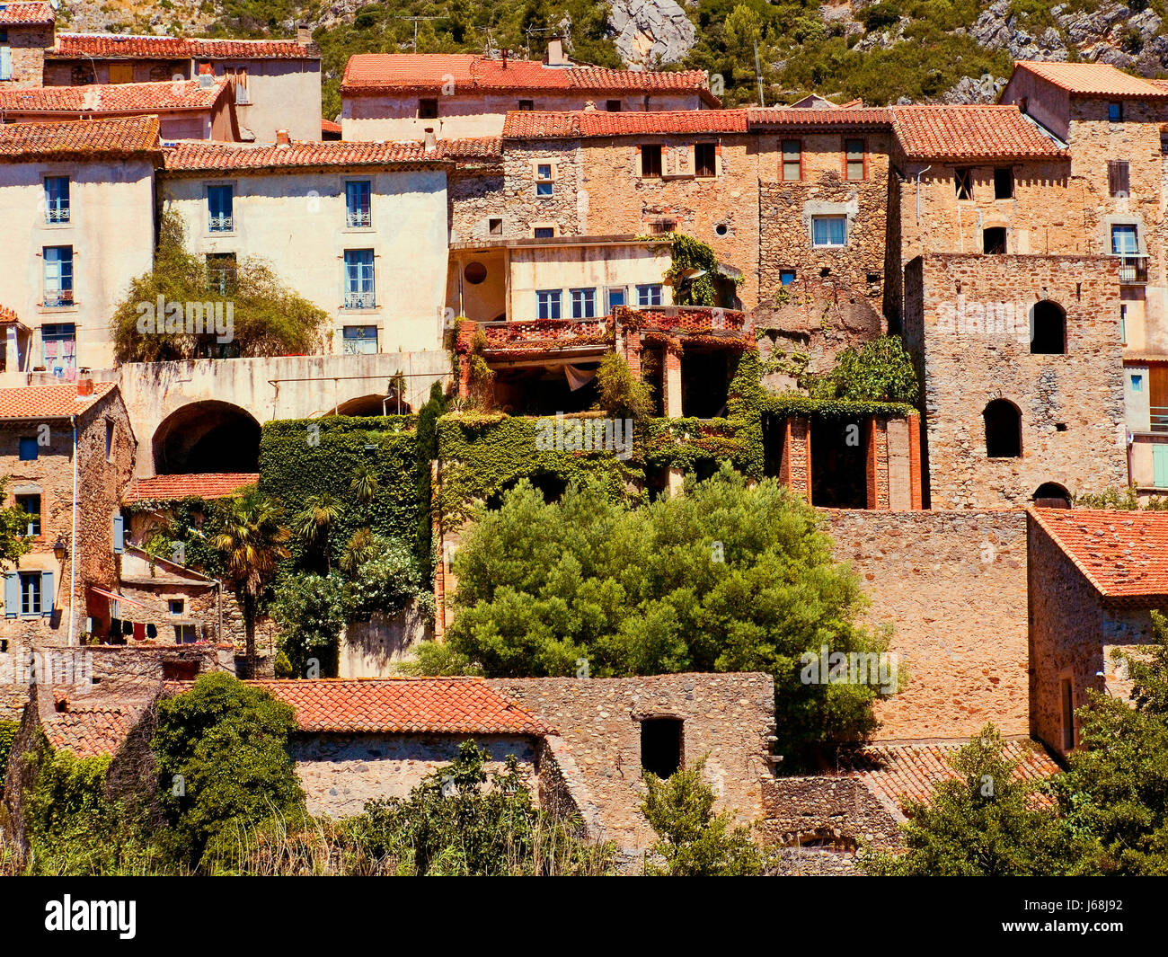 the village roquebrun in languedoc Stock Photo - Alamy