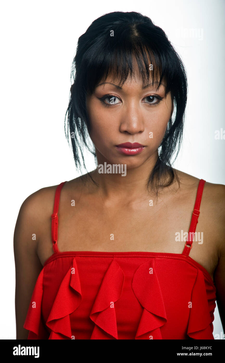 woman earnest portrait asiatic young younger natural isolated lady ...