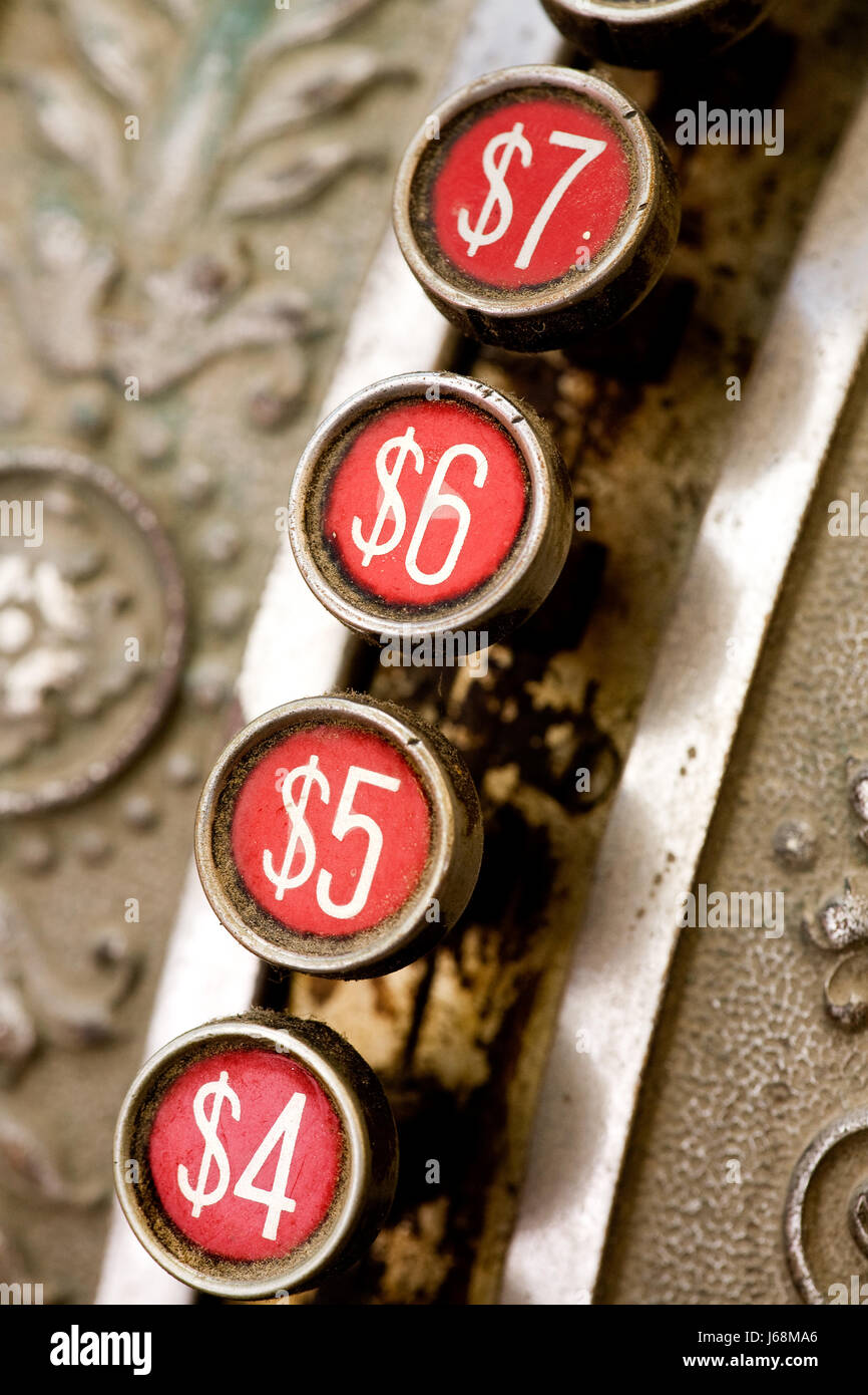 till dollar dollars currency calculator antique metal button dirty push ...