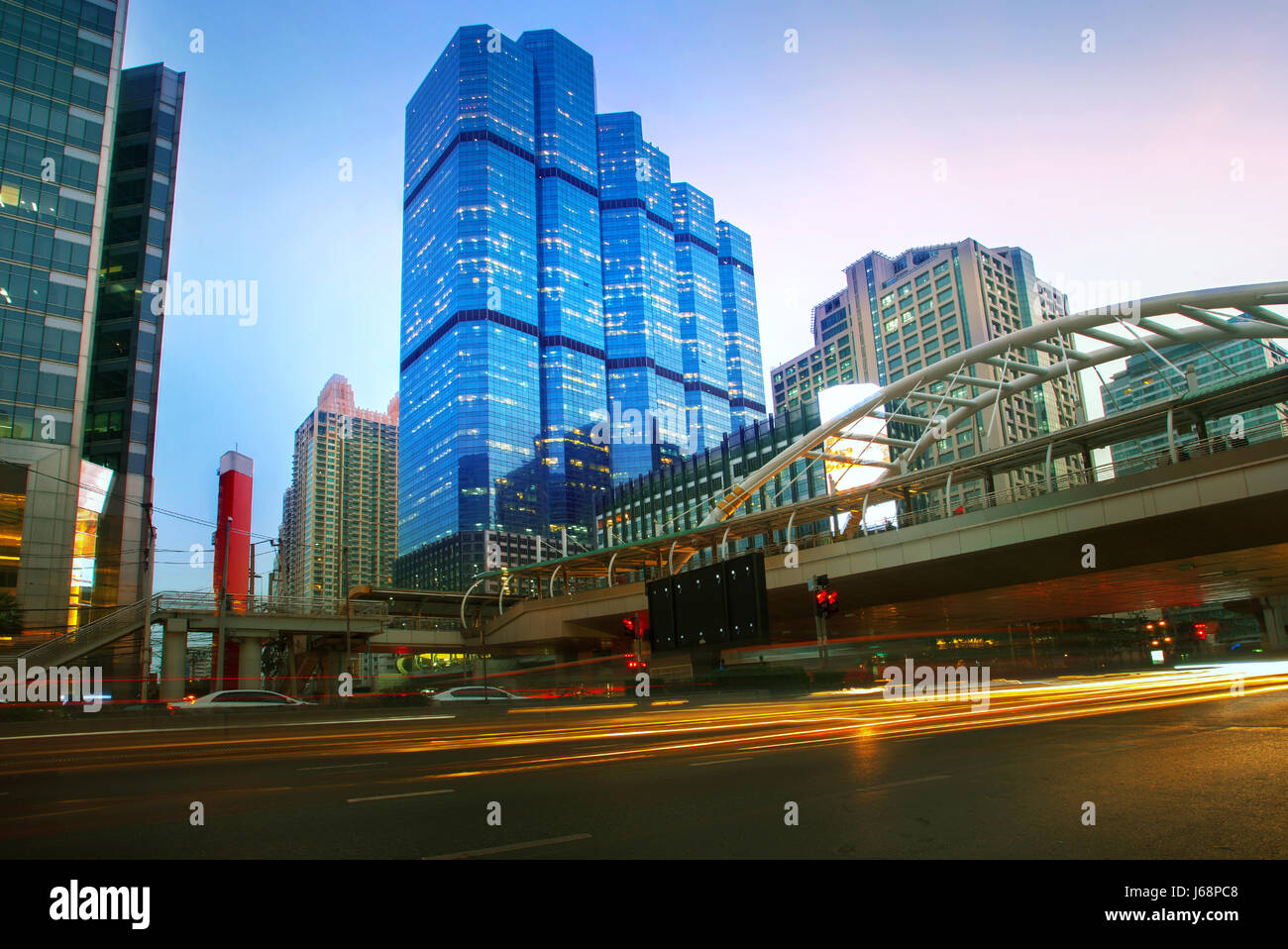 beautiful lighting dusky sky of important bangkok modern building ...