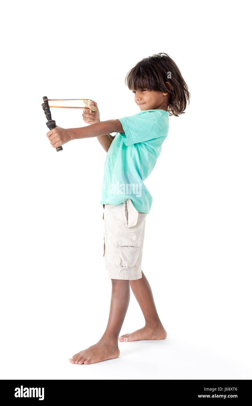 stone bad peccant wickedly evil boy lad male youngster child slingshot ...