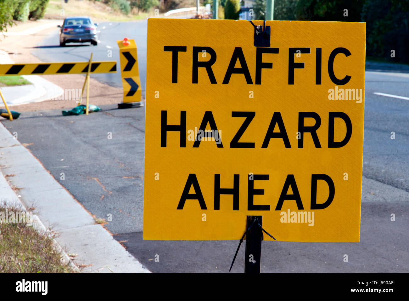 Road Sign Warning Hazard Ahead High Resolution Stock Photography and ...