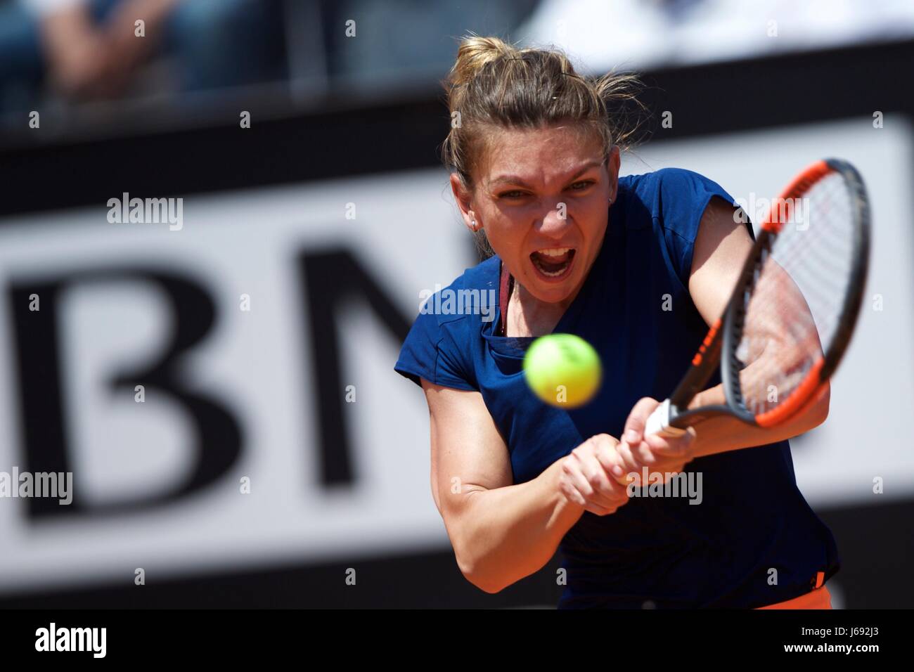 Rome, Italy. 19th May, 2017. Romania's Simona Halep returns a shot to Estonia's Anett Kontaveit ...