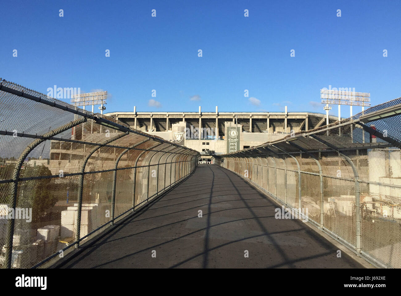 General overall view of the Oakland-Alameda County Coliseum exterior in ...