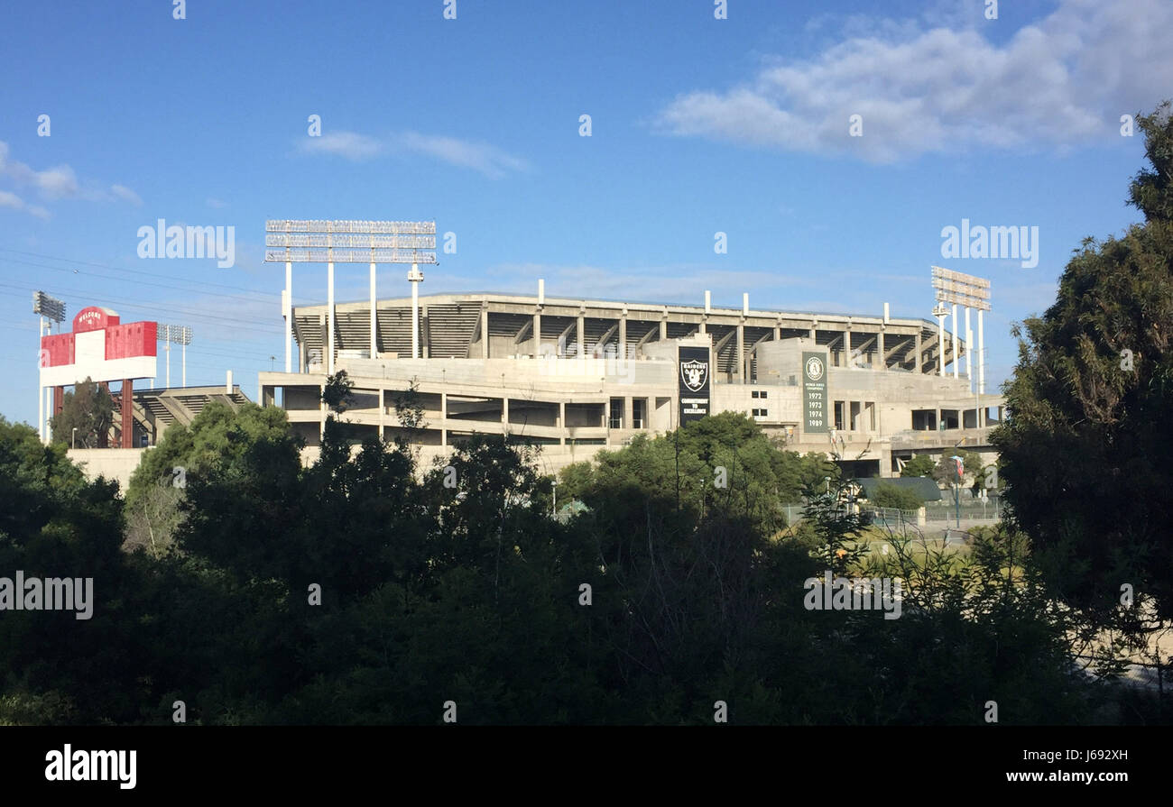 General overall view of the Oakland-Alameda County Coliseum exterior in ...