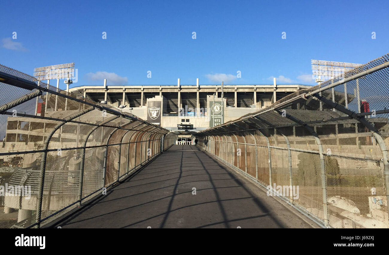 General overall view of the Oakland-Alameda County Coliseum exterior in ...