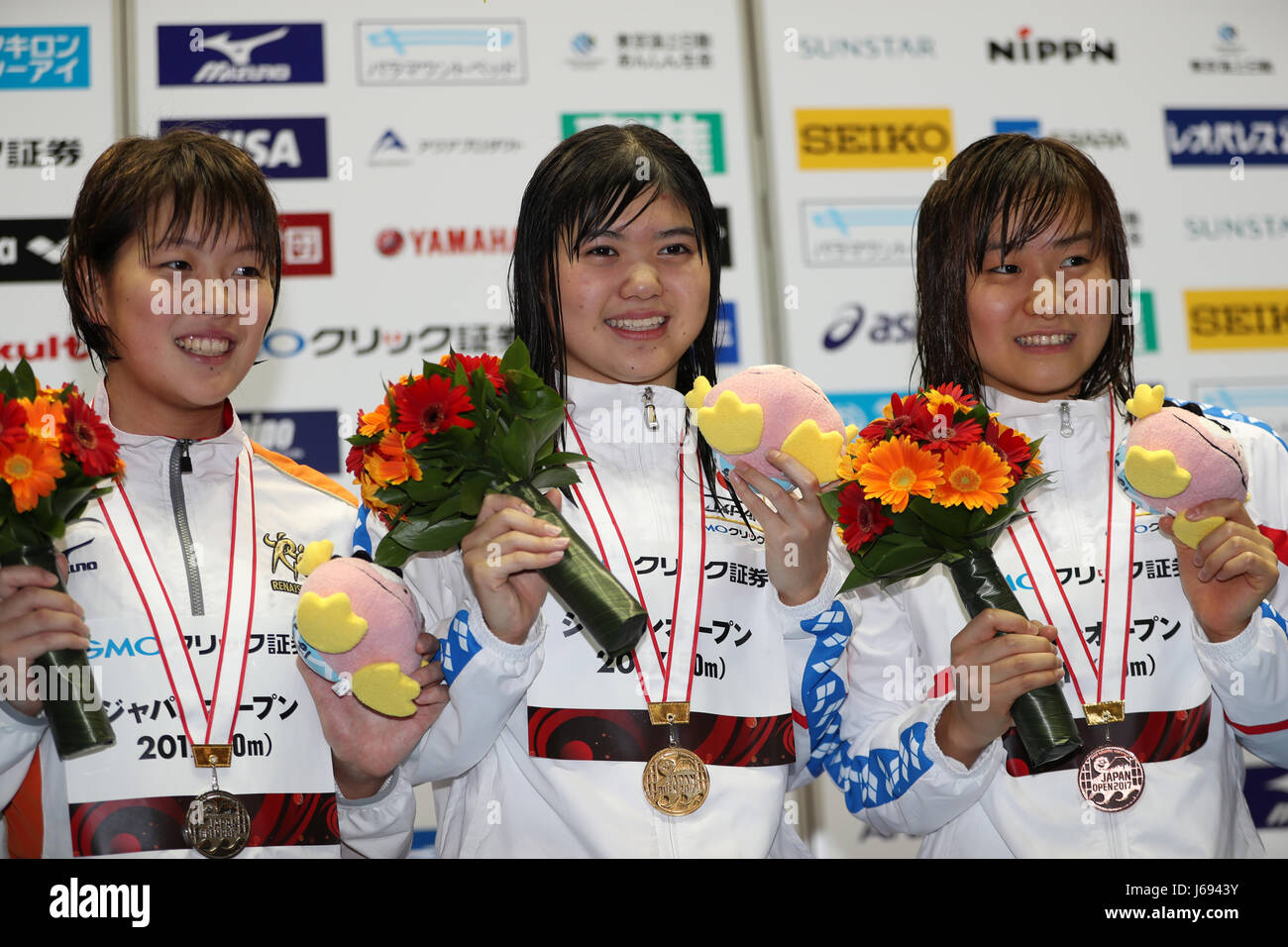 Tokyo, Japan. 19th May, 2017. (L to R) Sachi Mochida, Suzuka Hasegawa, Hiroko Makino Swimming ...