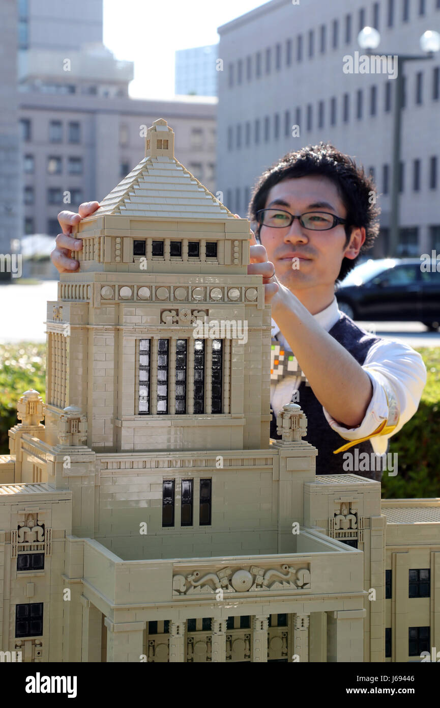 Tokyo, Japan. 19th May, 2017. Japanese Lego master builder Yoshihiro ...
