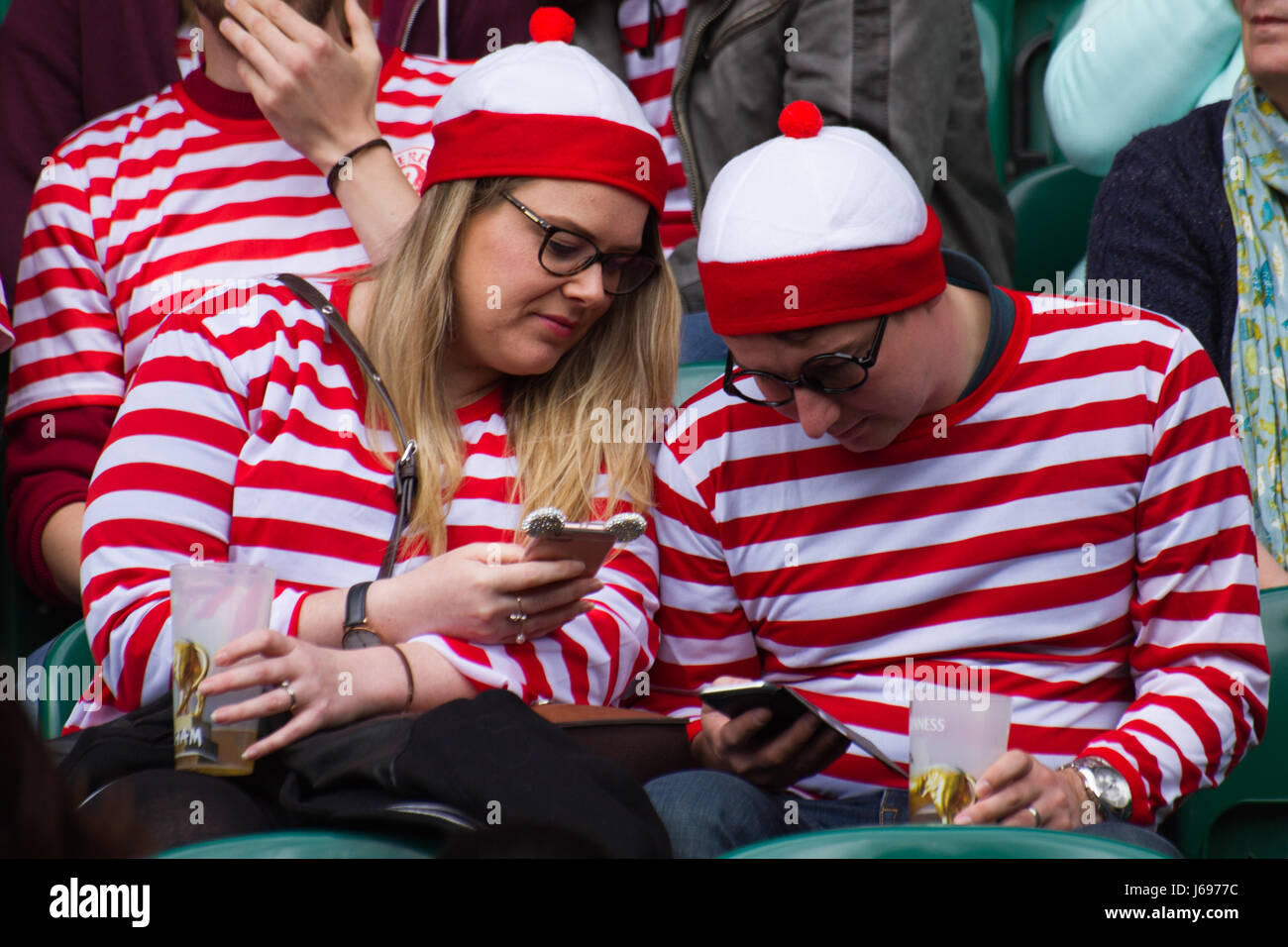 London, UK. 20th May 2017. Rugby fans dressed in 'Where's Wally ...