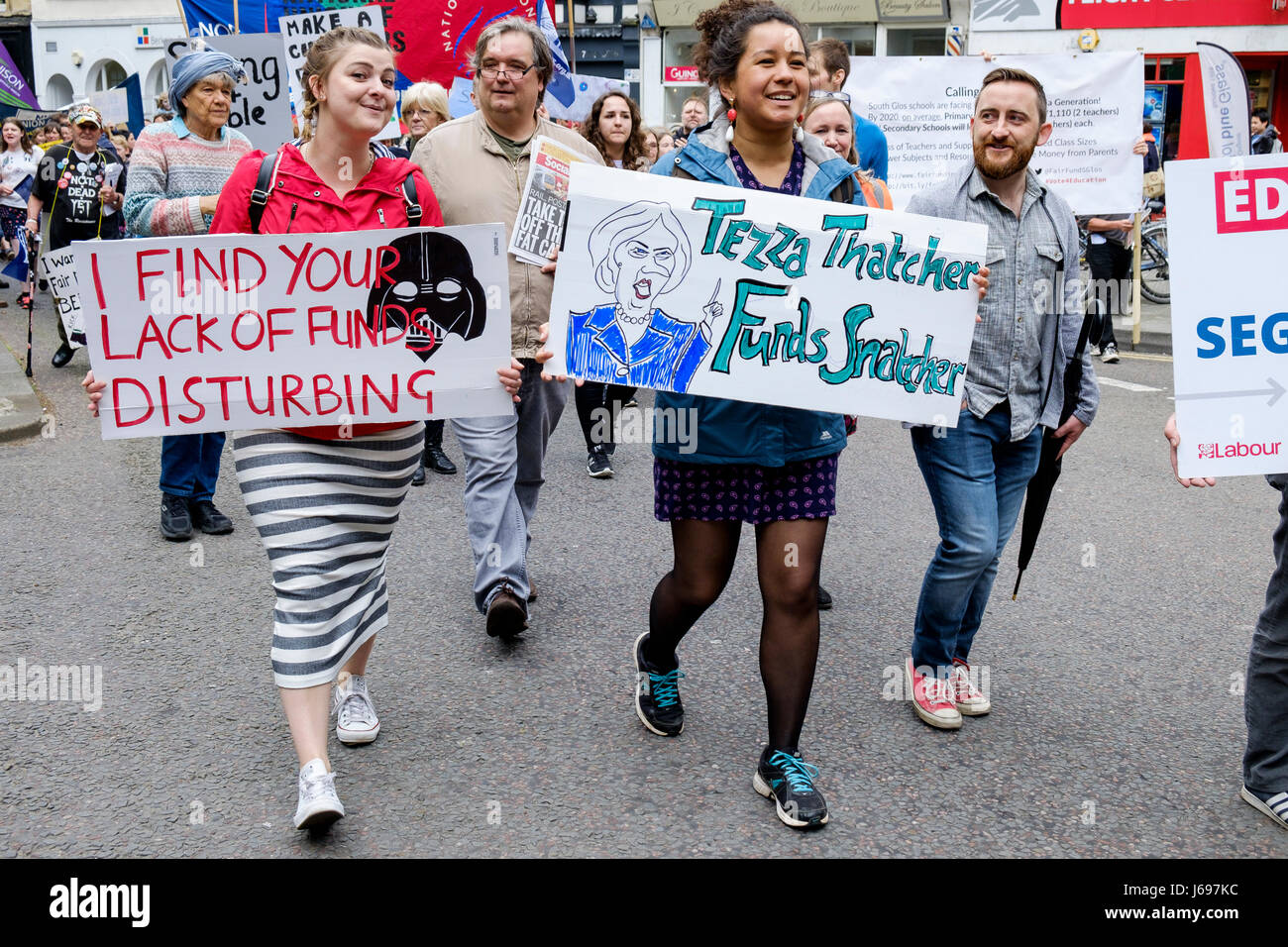 Bristol,UK. 20th May, 2017. Protesters carrying signs and placards are ...