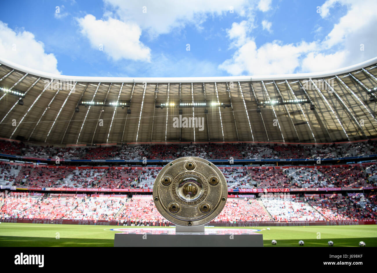 The German Bundesliga Champions Shield on a podium on the field ahead ...