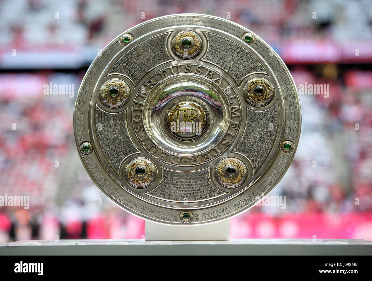 The German Bundesliga Champions Shield on a podium on the field ahead ...