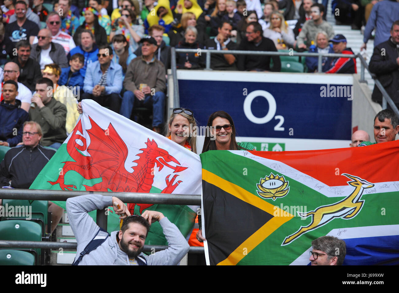 London, UK. 20th May, 2017. Patriotic Welsh and South African fans at ...