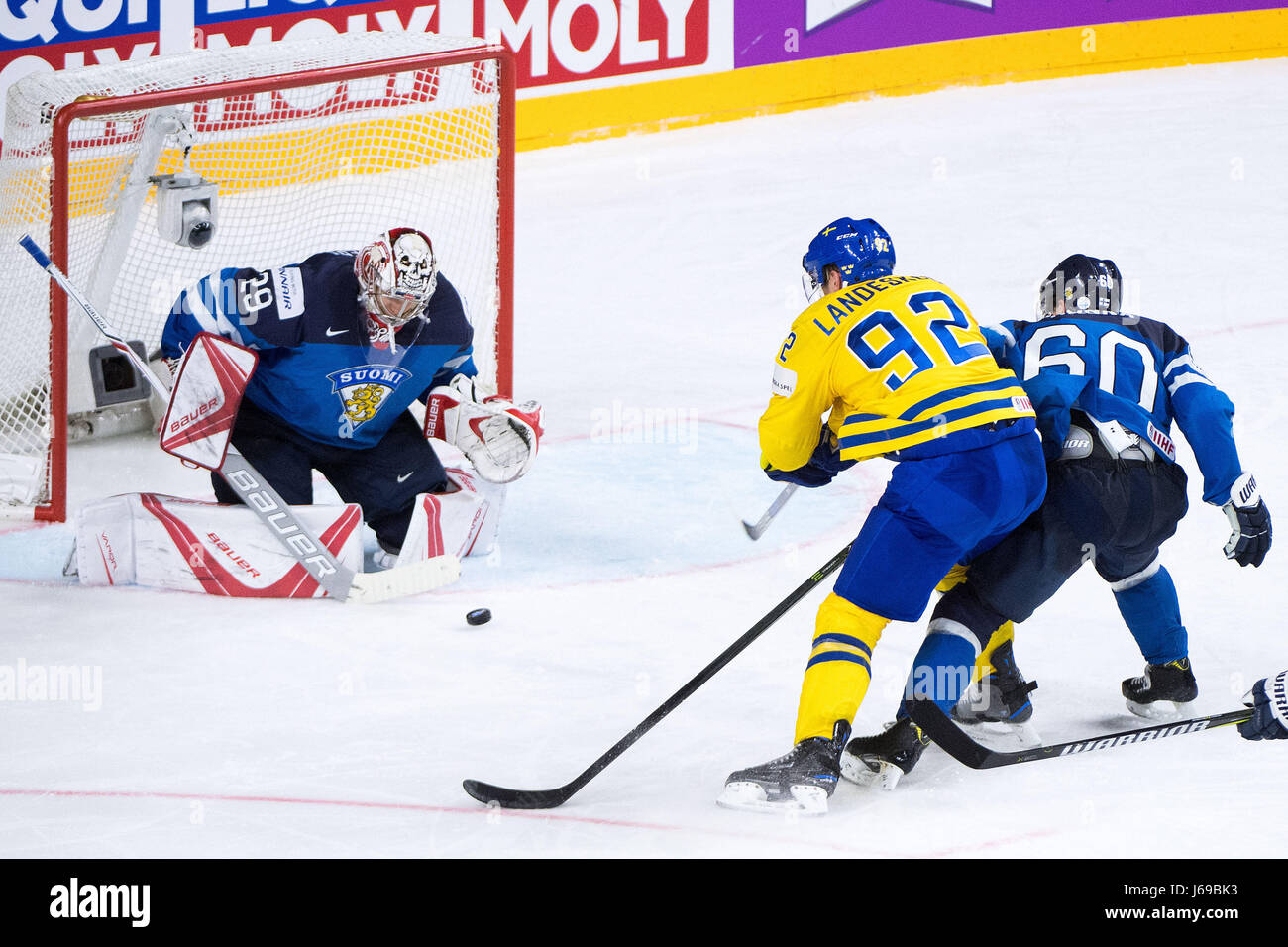 Cologne, Germany. 20th May, 2017. Finland's goalkeeper Harri Sateri (L ...