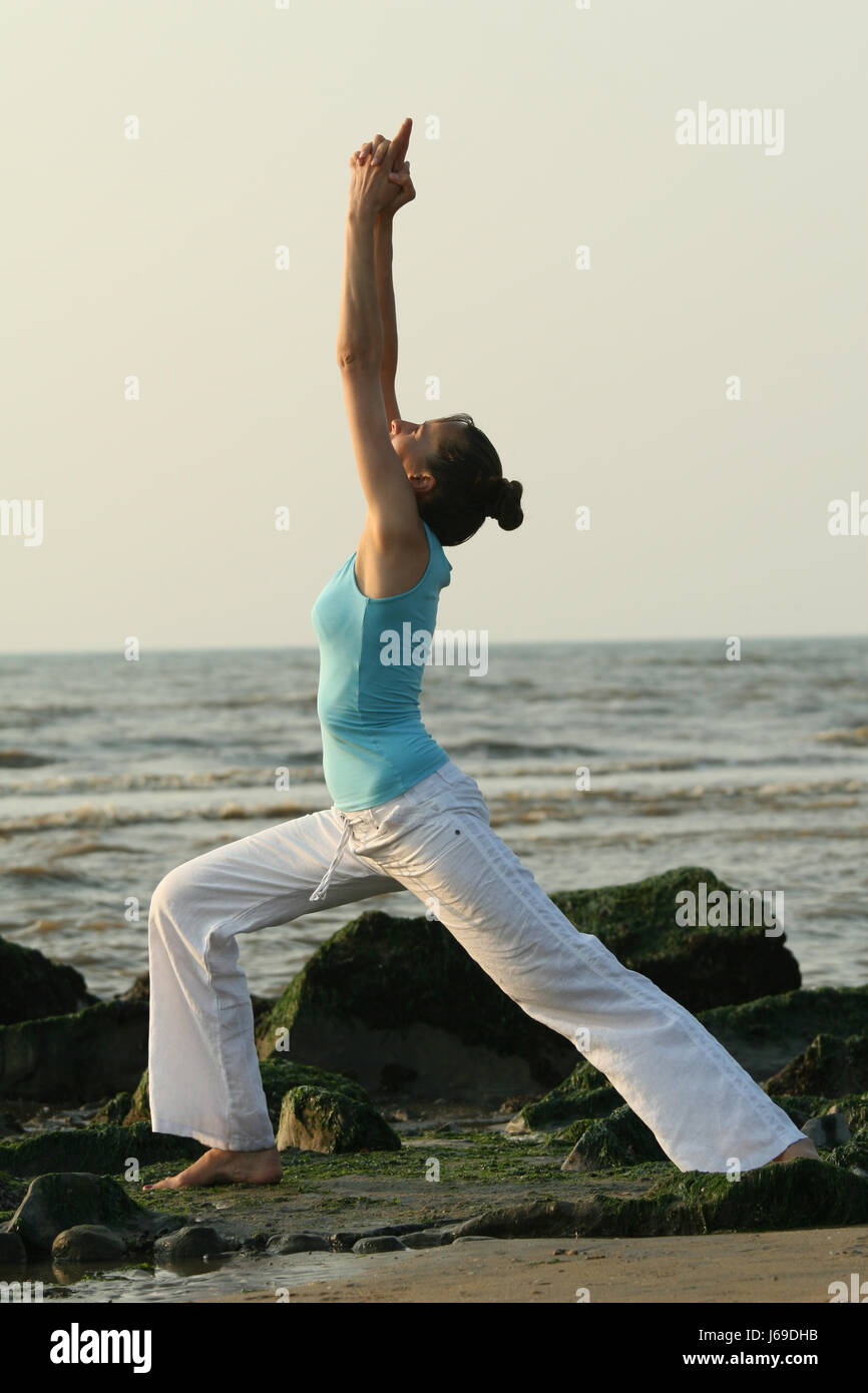 sunset beach seaside the beach seashore exercise yoga exercising ...