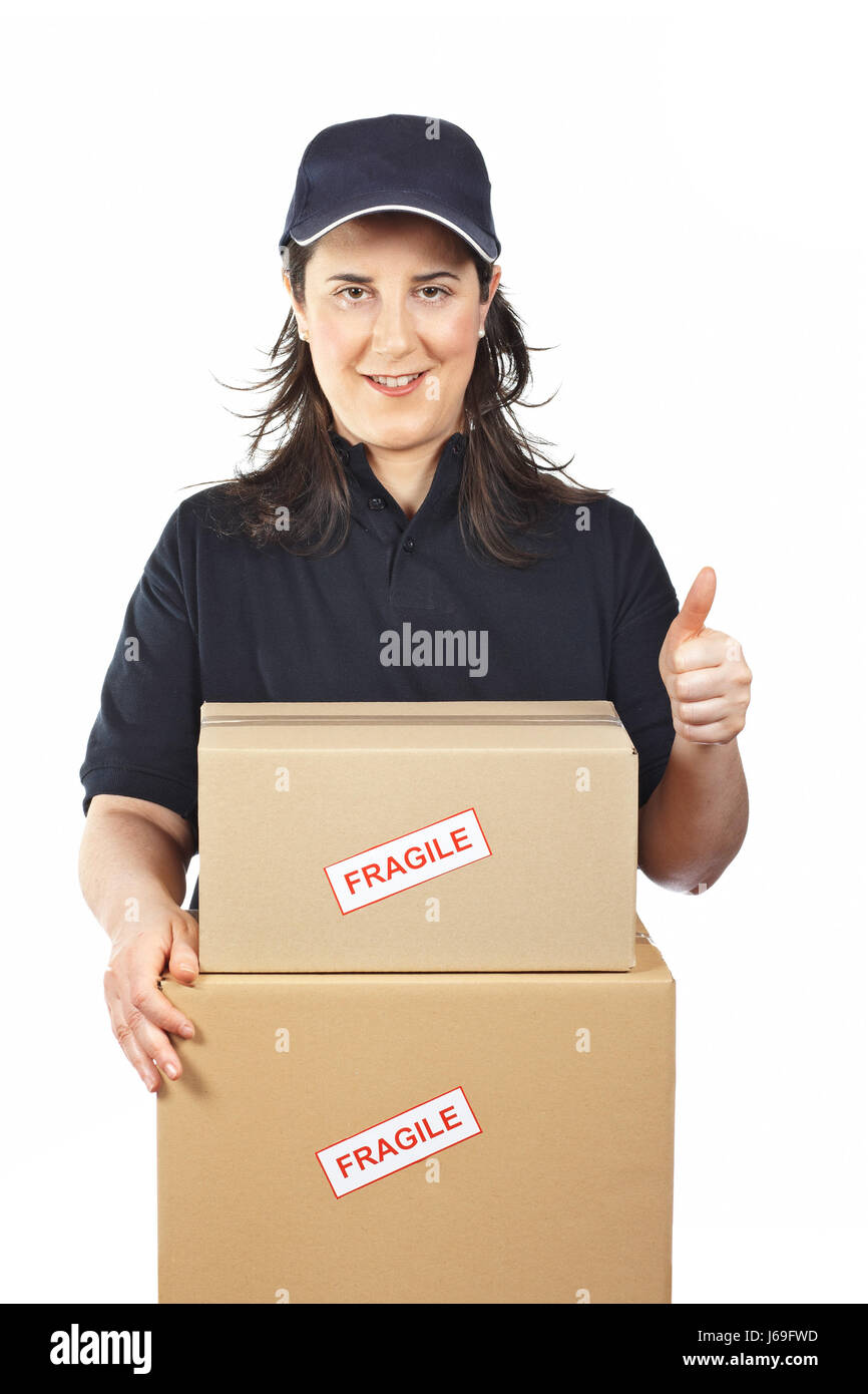 woman parcel box deliver courier delivery package packet woman hand ...