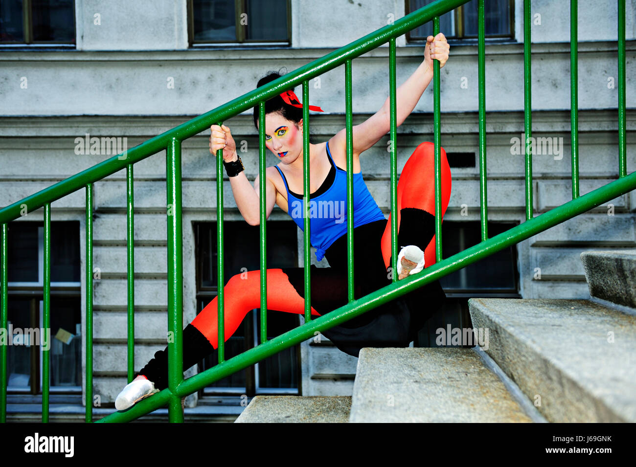 woman stairs railing hang photo model model pose woman blue stairs ...
