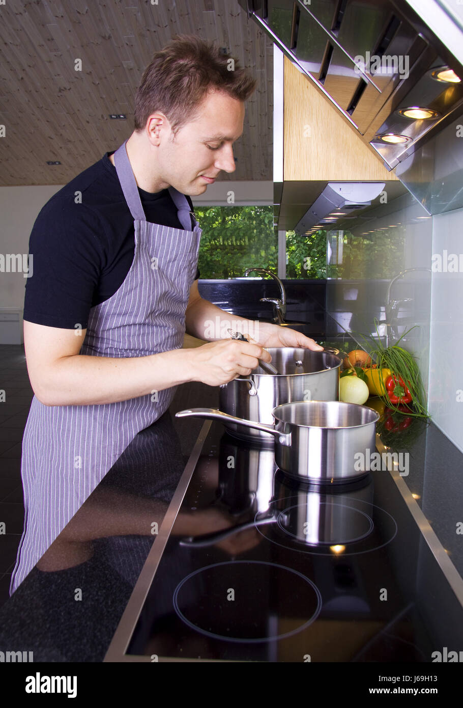 modern modernity kitchen cuisine boil cooks boiling cooking man laugh ...