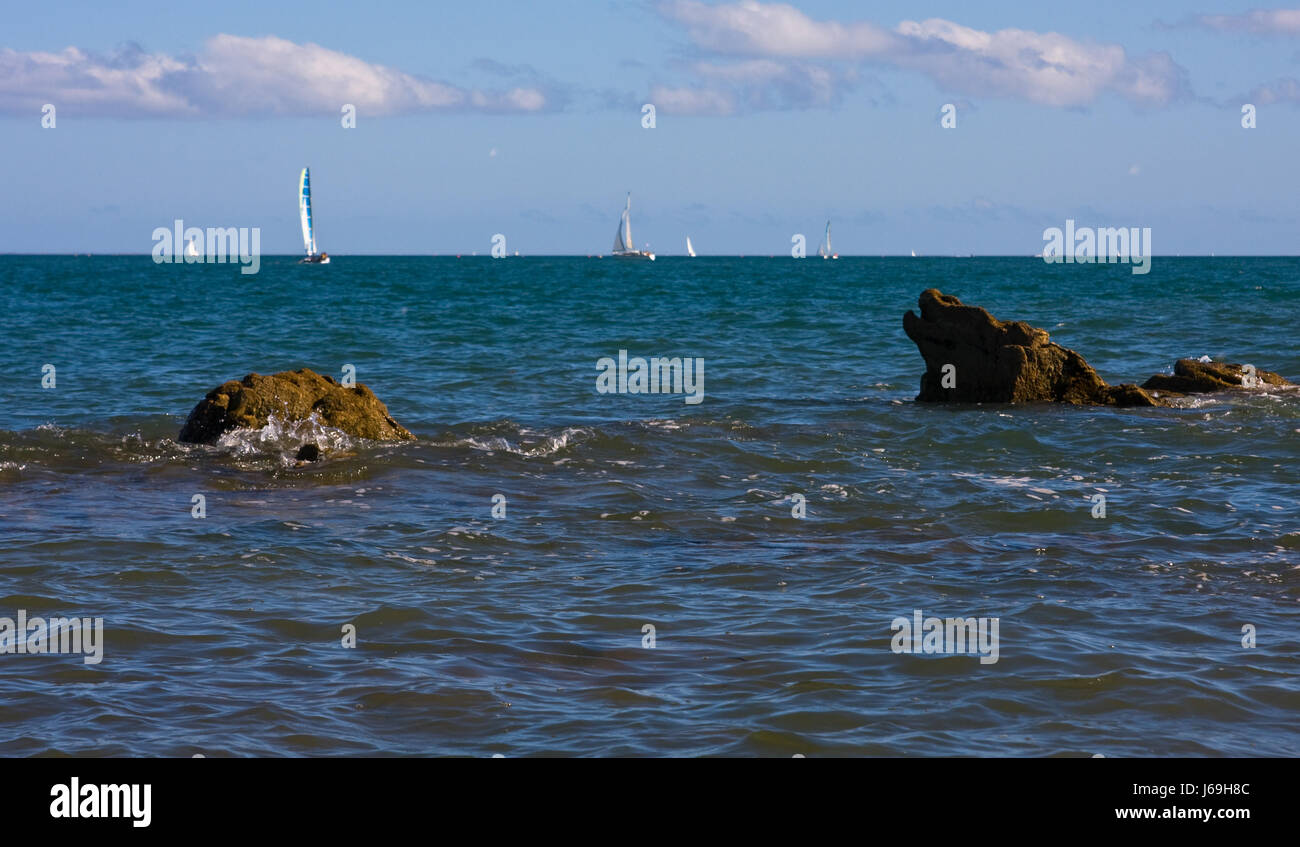 waves rock sailing boat sailboat brittany salt water sea ocean water ...