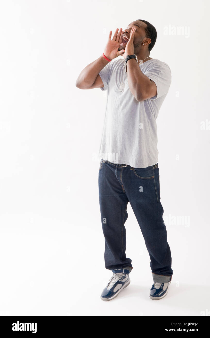 Cupping hands shouting hi-res stock photography and images - Alamy