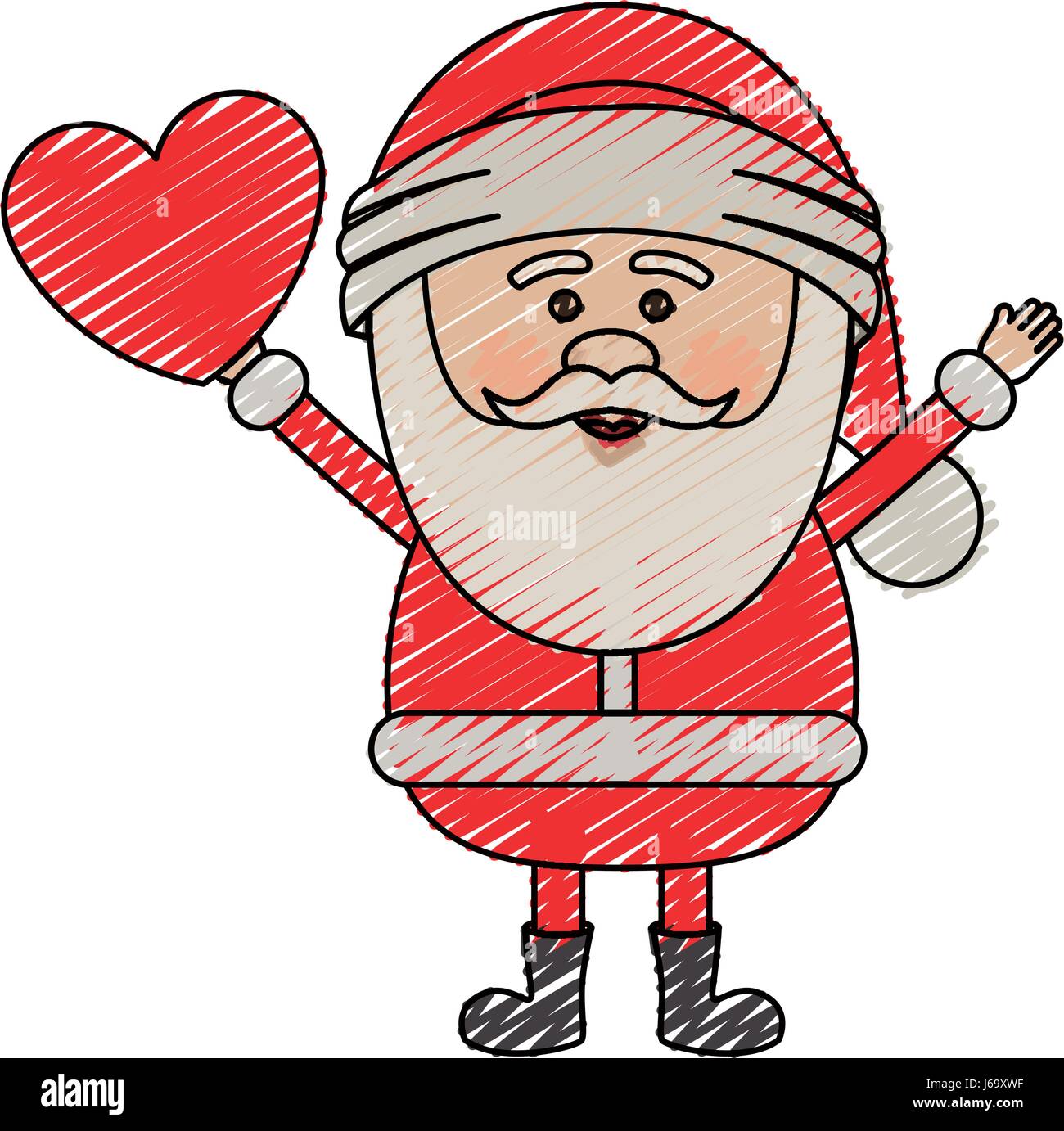color crayon stripe cartoon of santa claus with open arms and holding ...