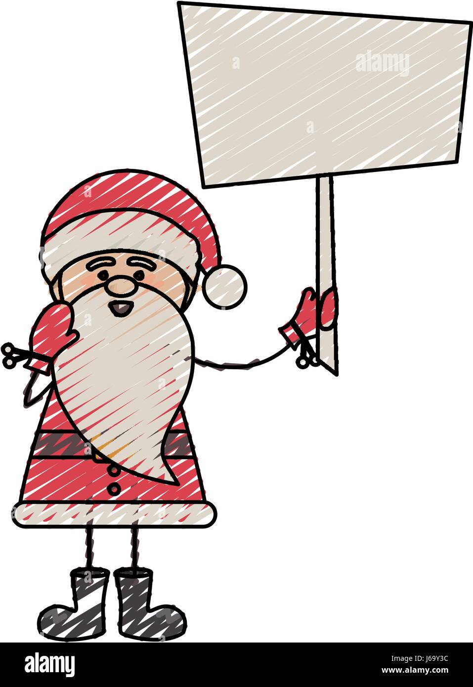 color crayon stripe cartoon of funny santa claus with banner Stock ...