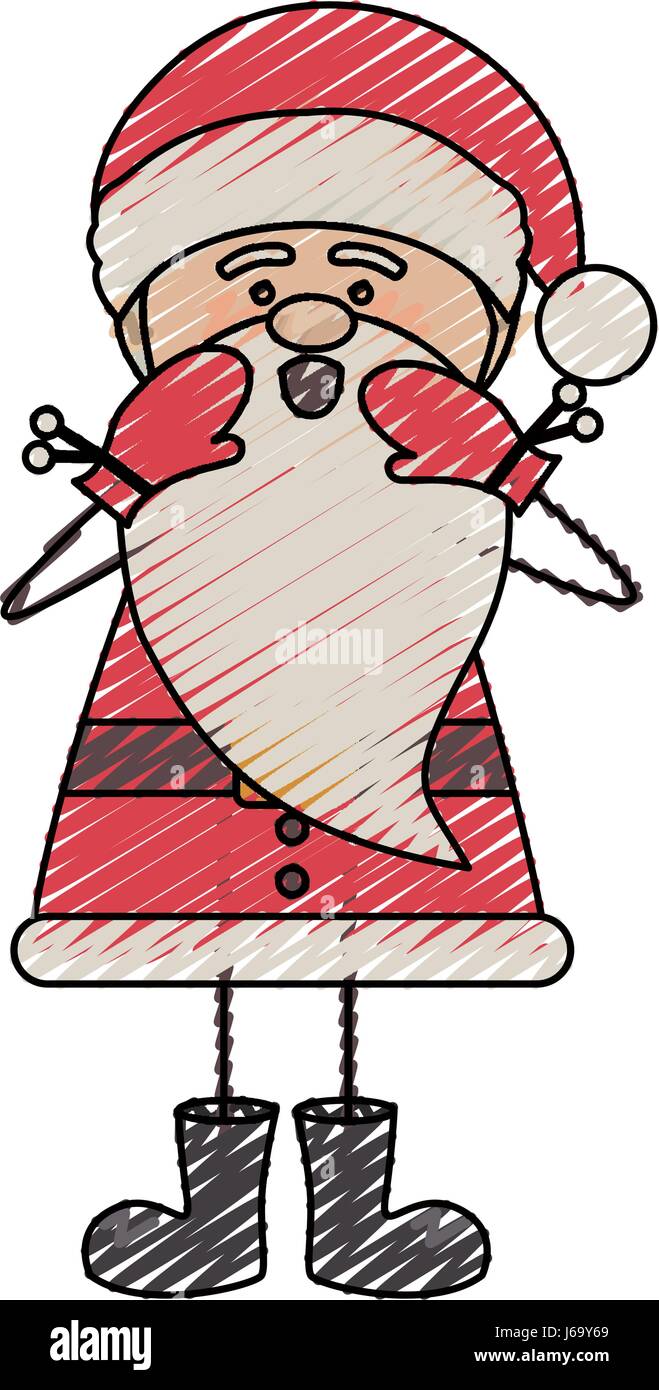 color crayon stripe cartoon of funny santa claus screaming Stock Vector ...