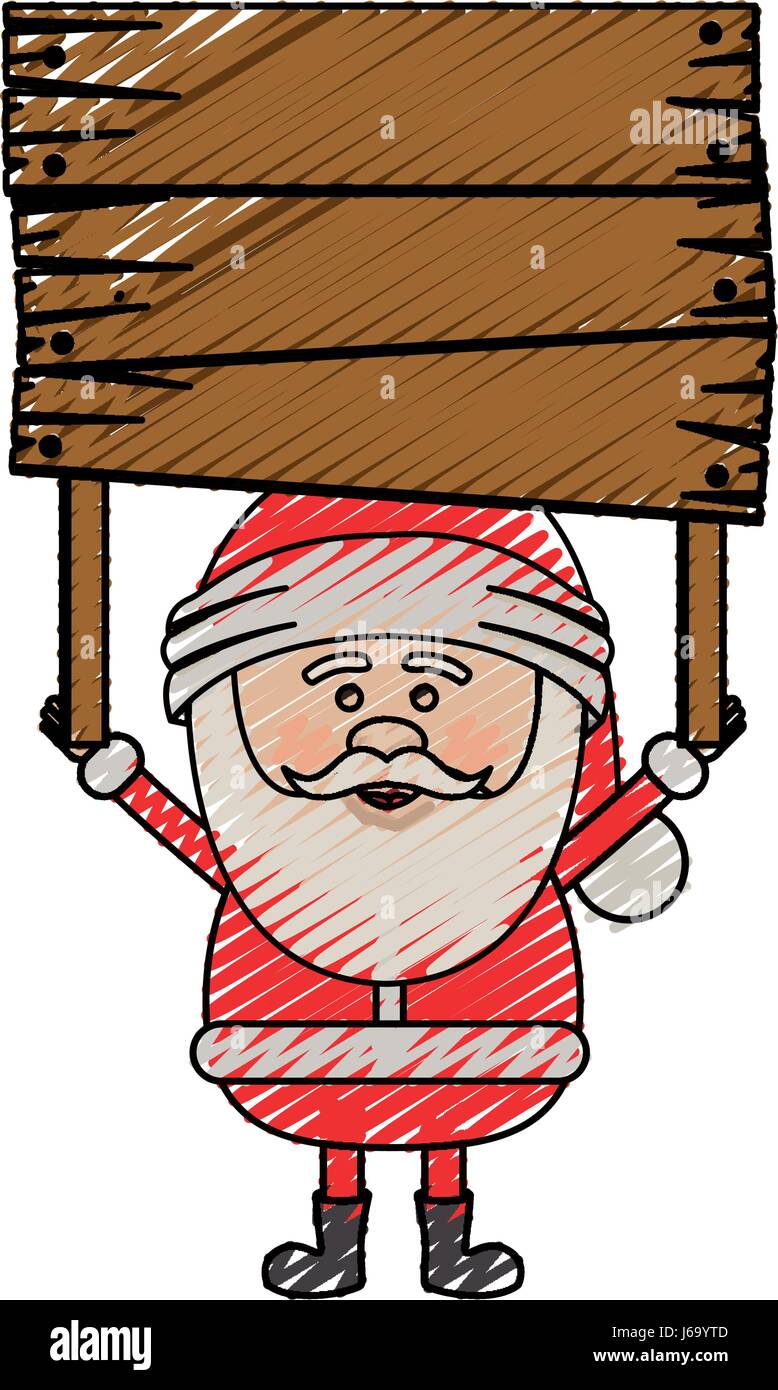color crayon stripe cartoon of santa claus with wooden banner Stock ...