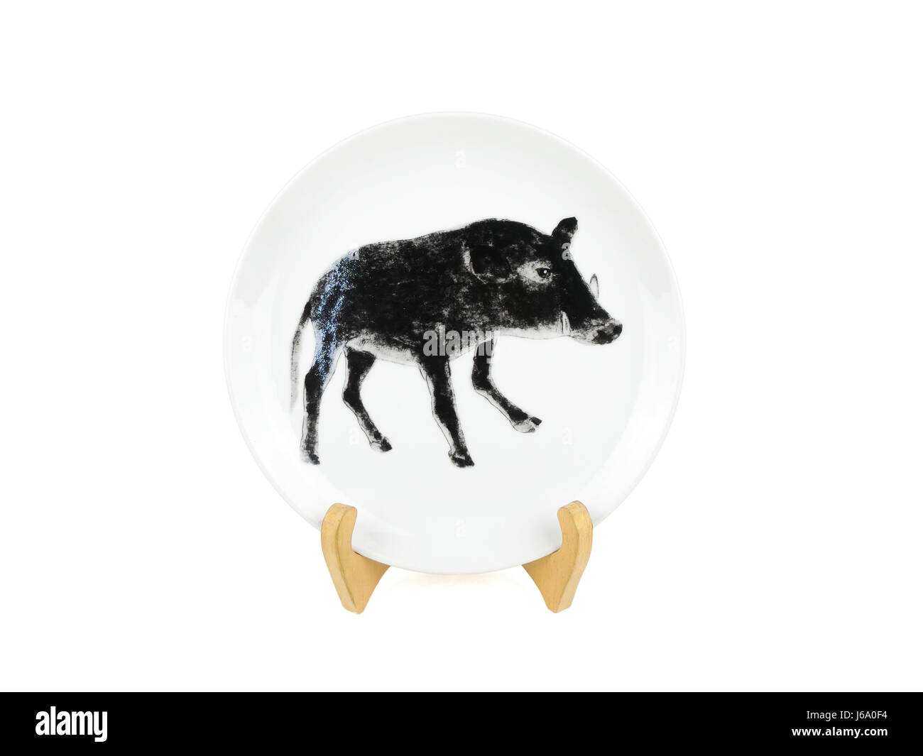 Chinese platter with picture of wild pig on white background Stock ...