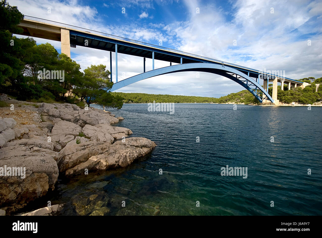 blue bridge conservation of nature metal railing croatia dalmatia river ...